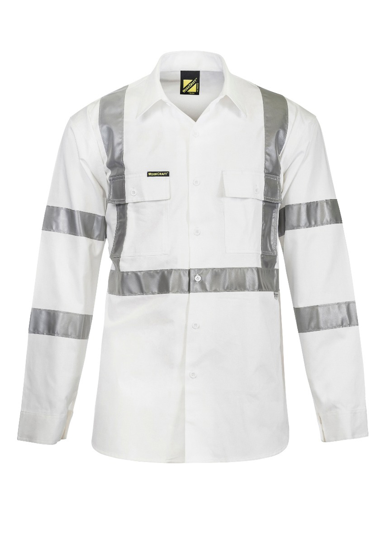 HI VIS LONG SLEEVE COTTON DRILL REFLECTIVE SHIRT WITH X PATTERN - workcraft