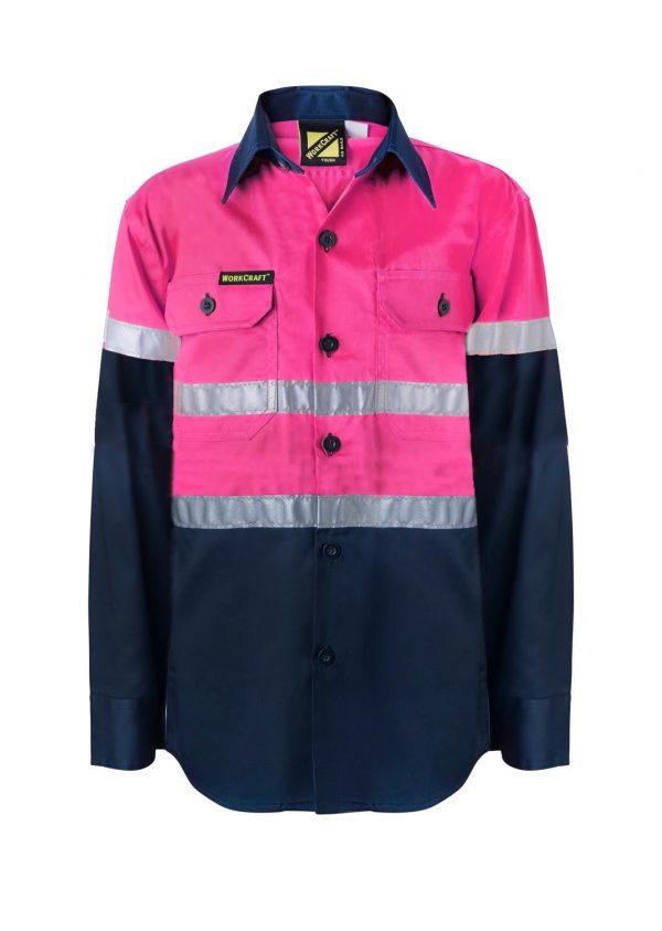 KIDS LIGHTWEIGHT HI VIS LONG SLEEVE REFLECTIVE COTTON DRILL SHIRT ...