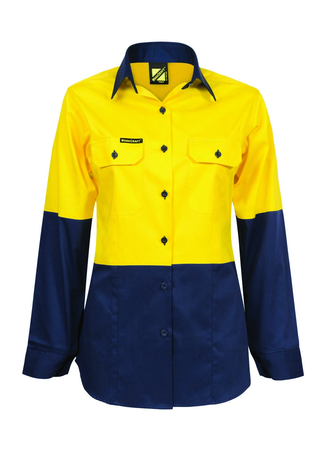 LADIES LIGHTWEIGHT HI VIS LONG SLEEVE VENTED COTTON DRILL SHIRT - workcraft