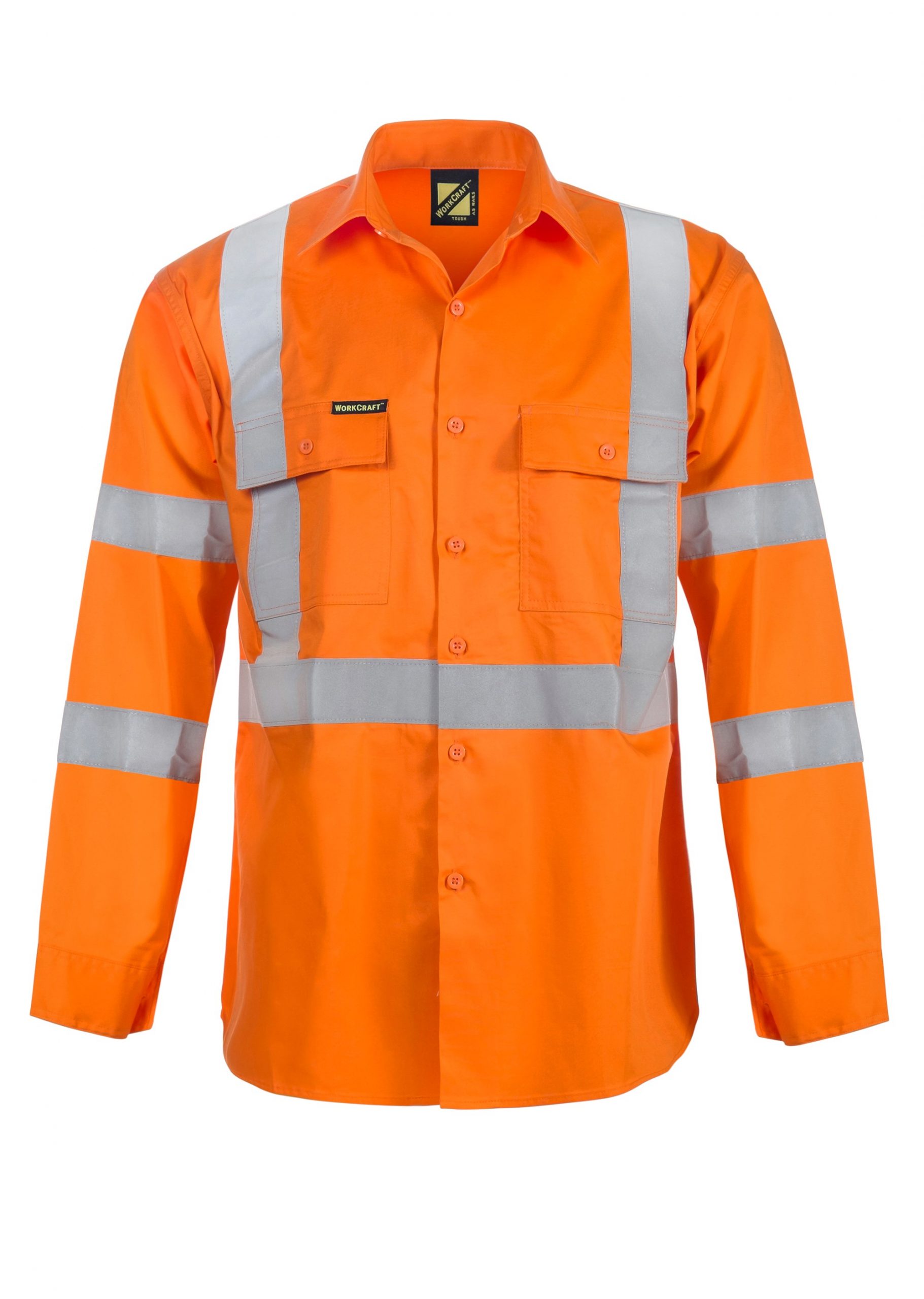 HI VIS LONG SLEEVE COTTON DRILL REFLECTIVE SHIRT WITH X PATTERN | workcraft