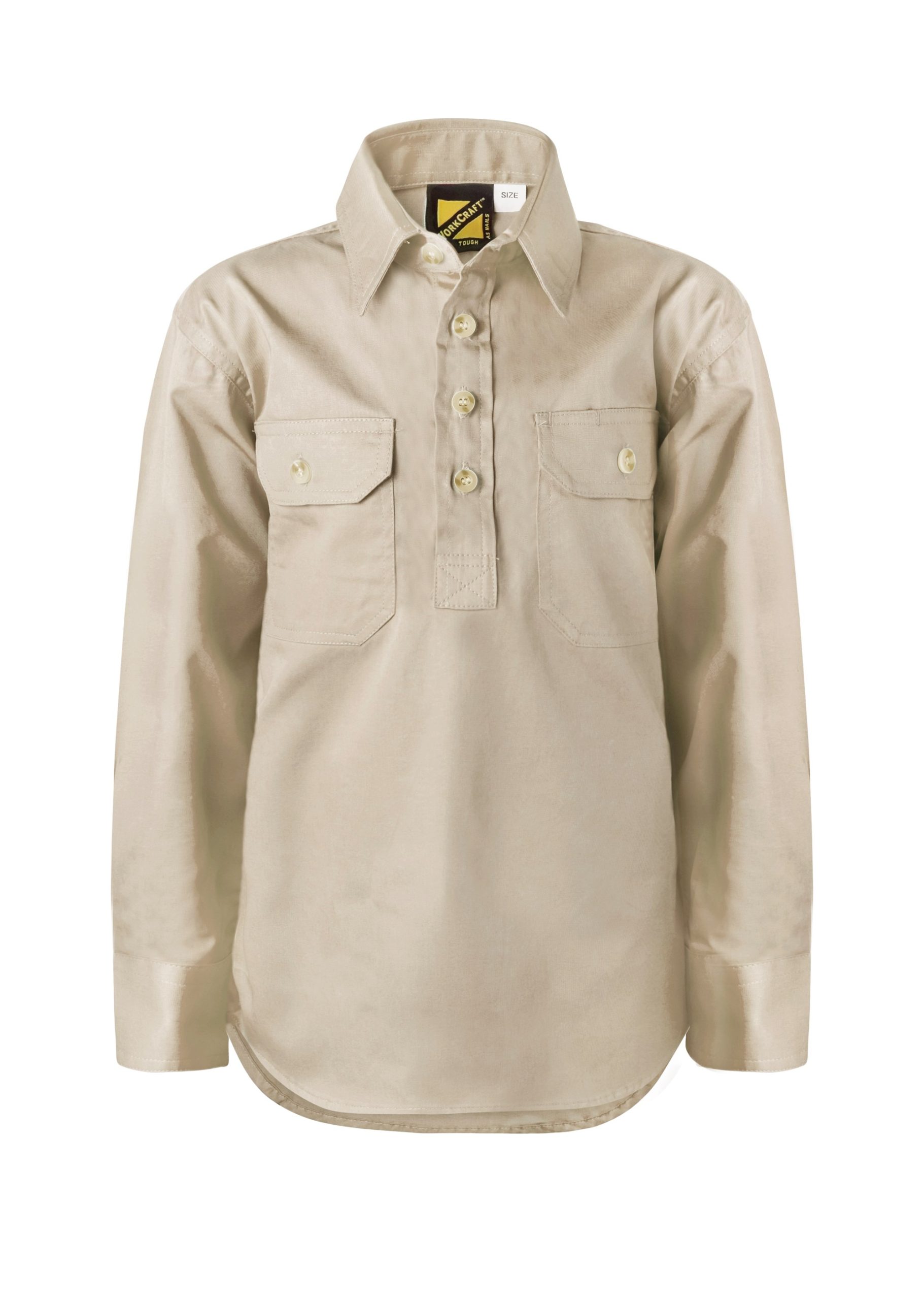 KIDS LIGHTWEIGHT LONG SLEEVE CLOSED FRONT COTTON DRILL SHIRT - workcraft