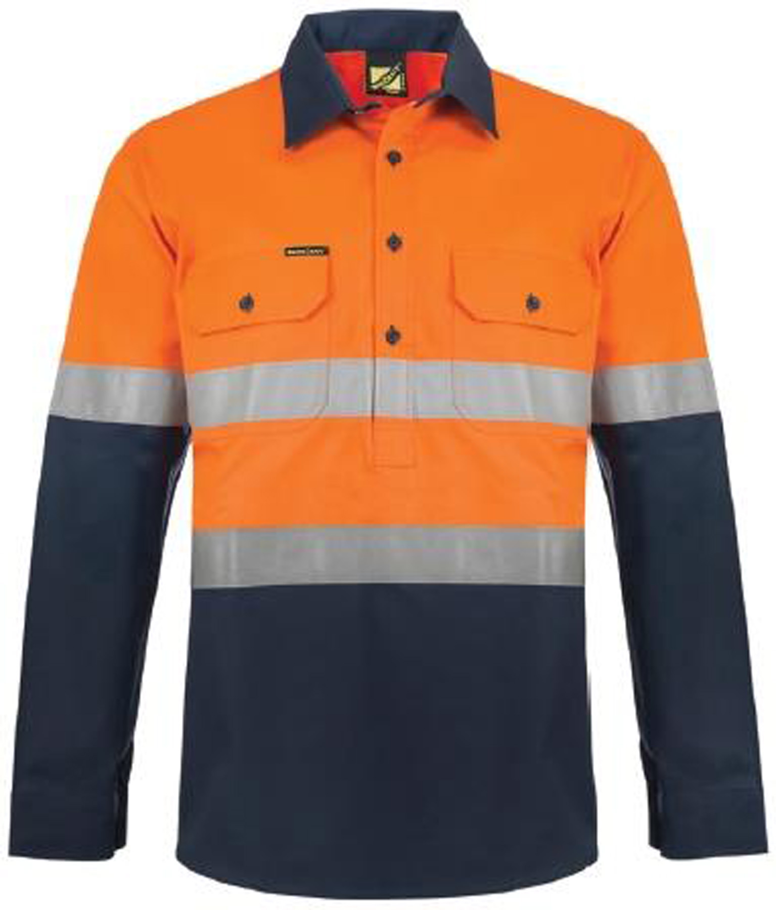 HI VIS CLOSED FRONT COTTON DRILL REFLECTIVE SHIRT WITH SEMI GUSSET ...